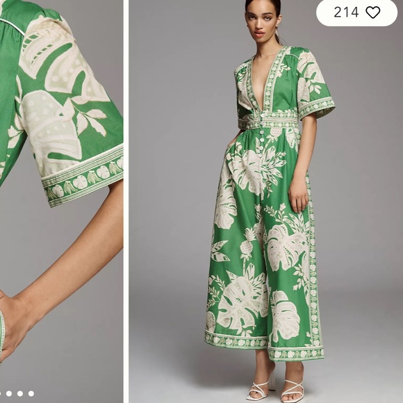 Pants & Jumpsuits | Farm Rio Lace Monstera Green Jumpsuit | Poshmark